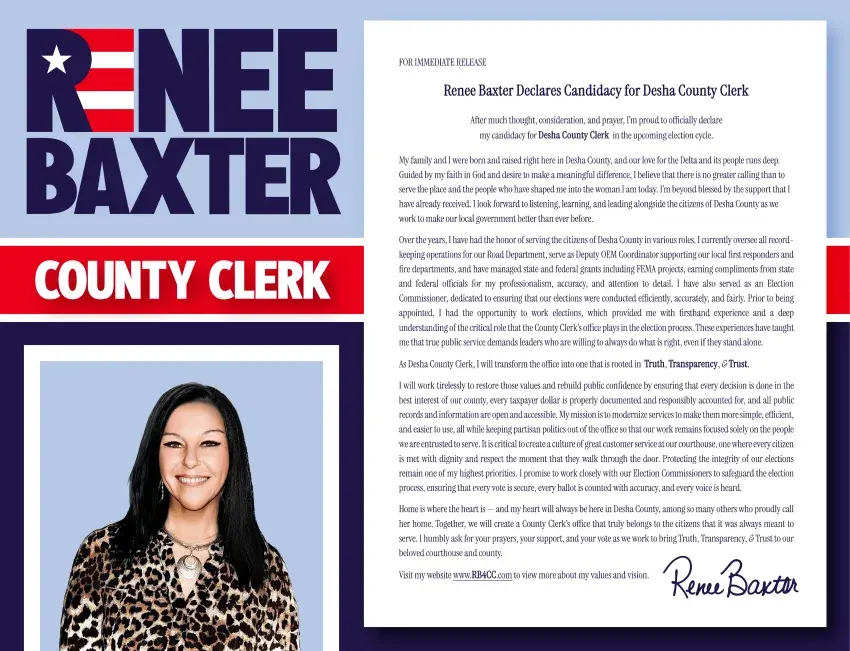 Renee Baxter Declares Candidacy for Desha County Clerk | The Dumas Clarion